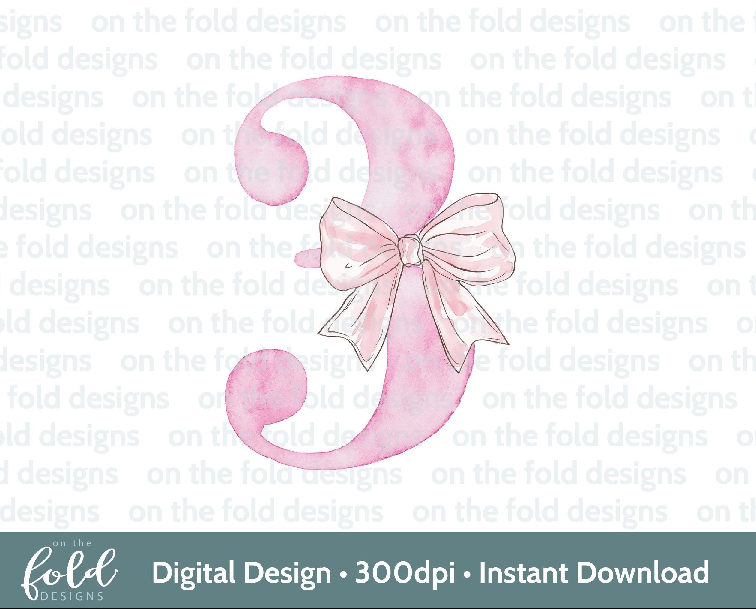 Pink Bow 3rd Birthday Clipart Coquette Number Three Png Sublimation ...