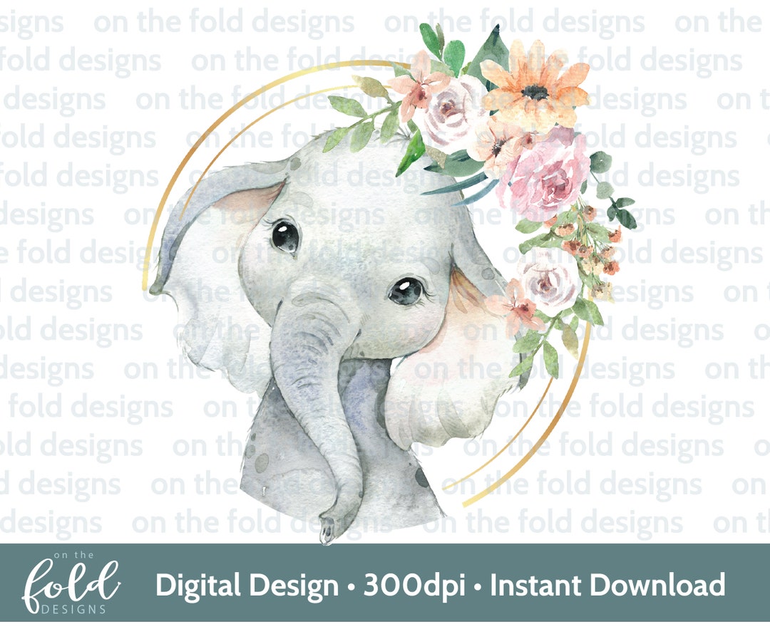 Baby Elephant Birthday Wreath Frame Clipart Cake Topper PNG - Etsy