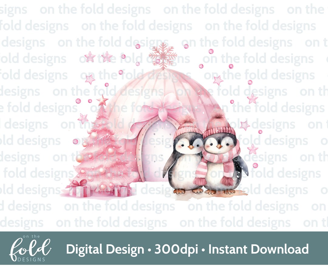 Christmas Penguins Igloo Clipart Pink New Home 1st PNG Instant Download ...