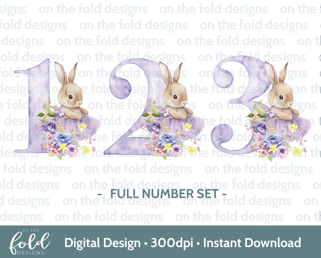 Lilac Bunny Rabbit Numbers Clipart, Purple Birthday PNG Download ...