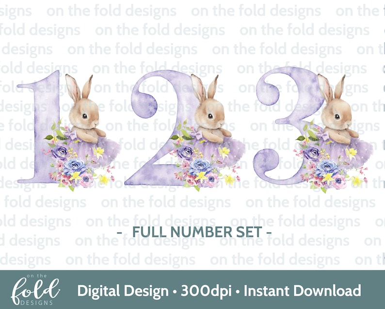 Lilac Bunny Rabbit Numbers Clipart, Purple Birthday PNG Download ...
