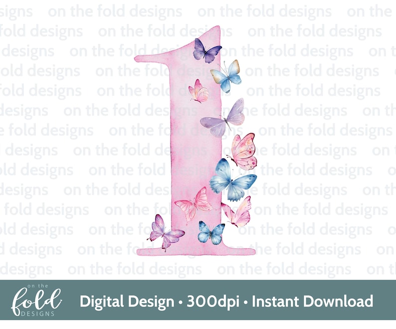 1st Birthday Butterfly Clipart Number One Image Png Instant Download ...