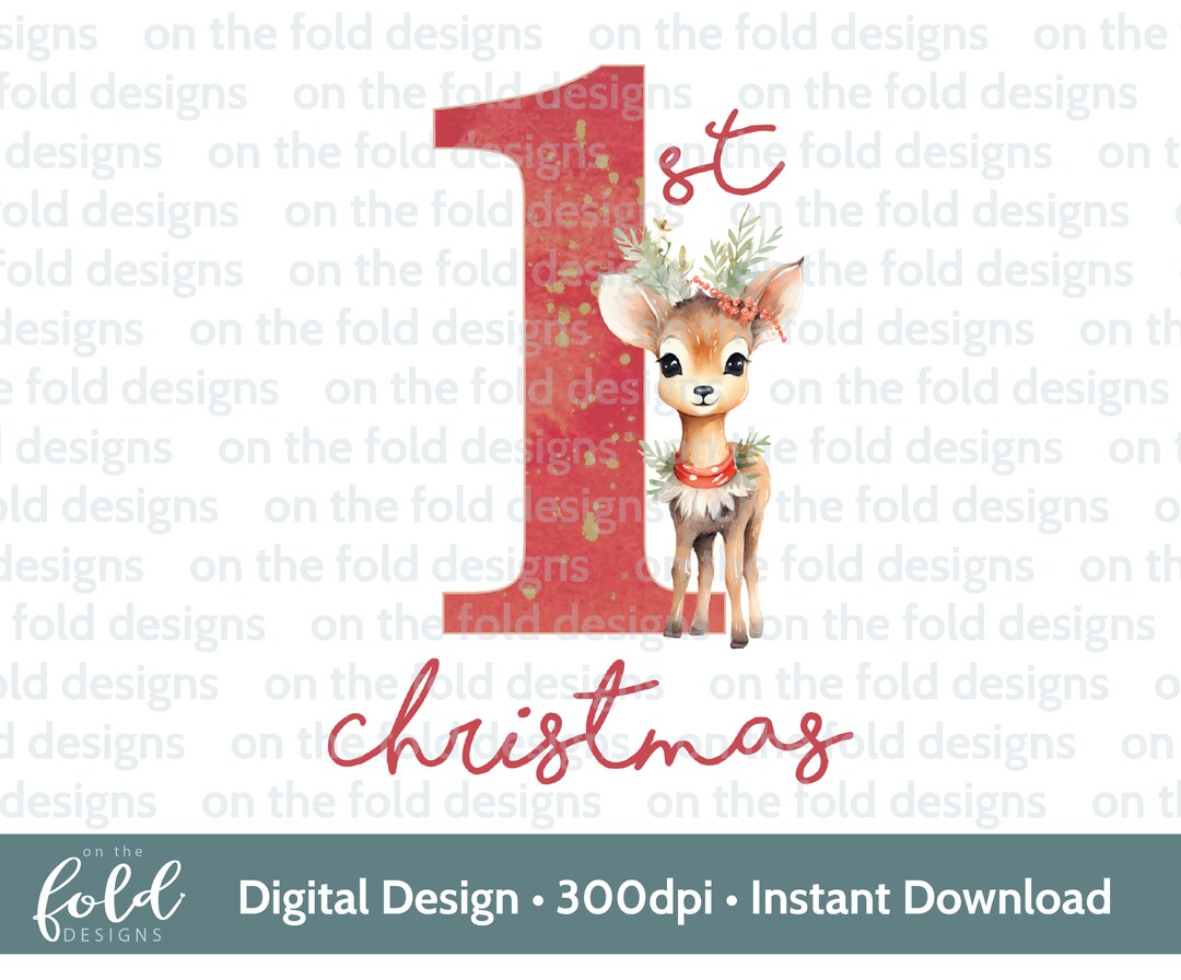 First Christmas Baby Deer Clipart, Cute 1st Xmas, PNG Instant Digital ...