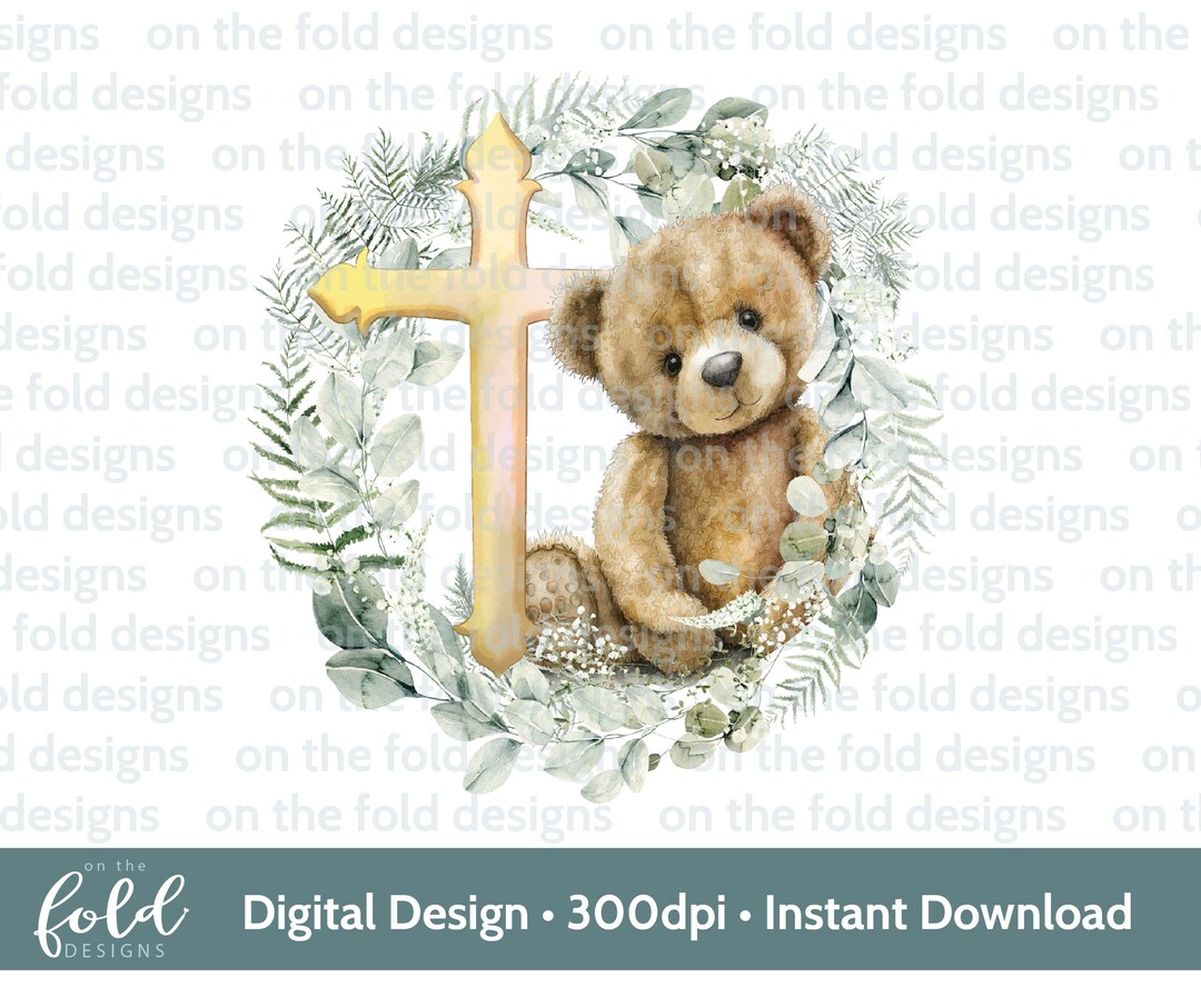 Teddy Bear Christening Baptism Naming Day Communion Cross PNG ...