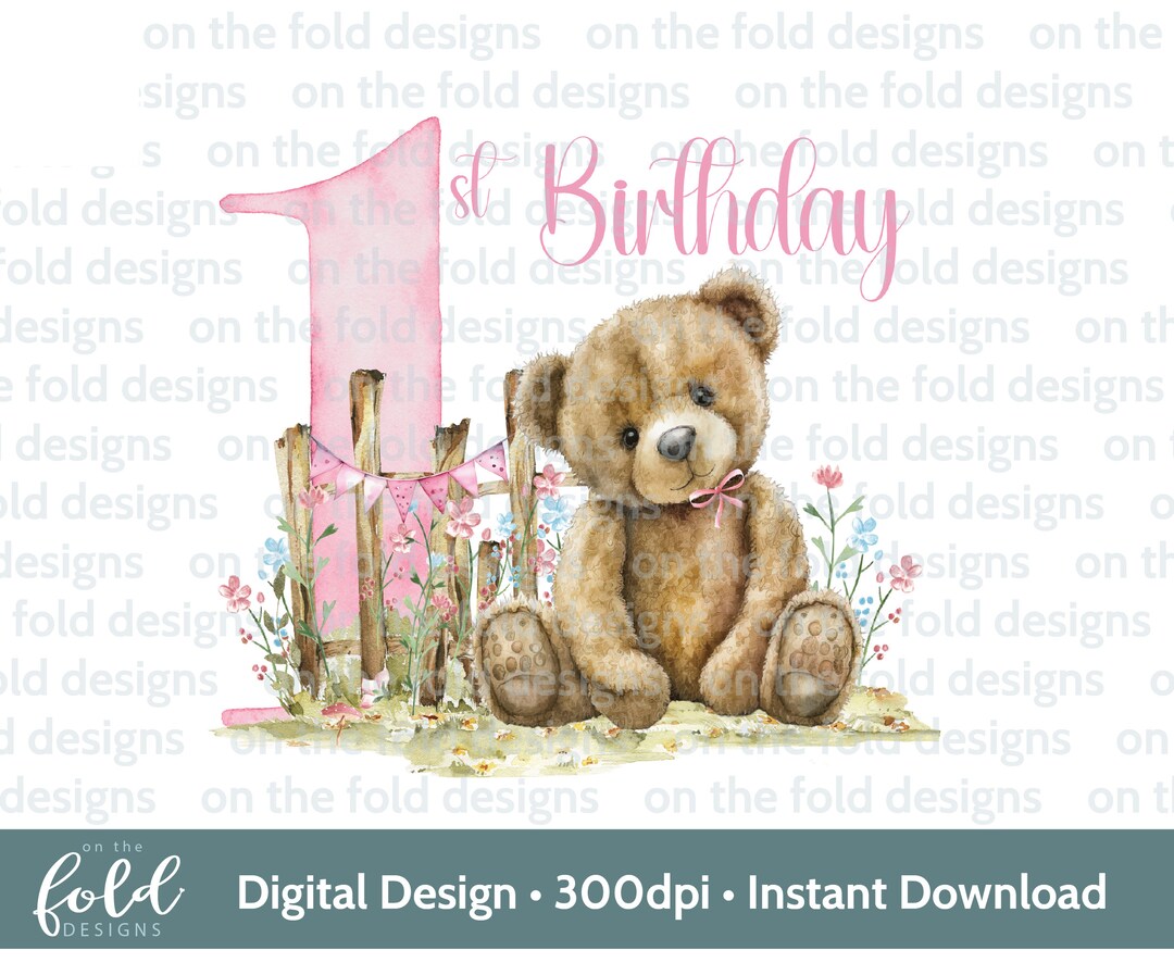 Teddy Bear, Pink 1st Birthday, PNG Digital Download, Transparent ...