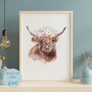 Highland Cow Floral Garland Headpiece Clipart Instant Download File ...