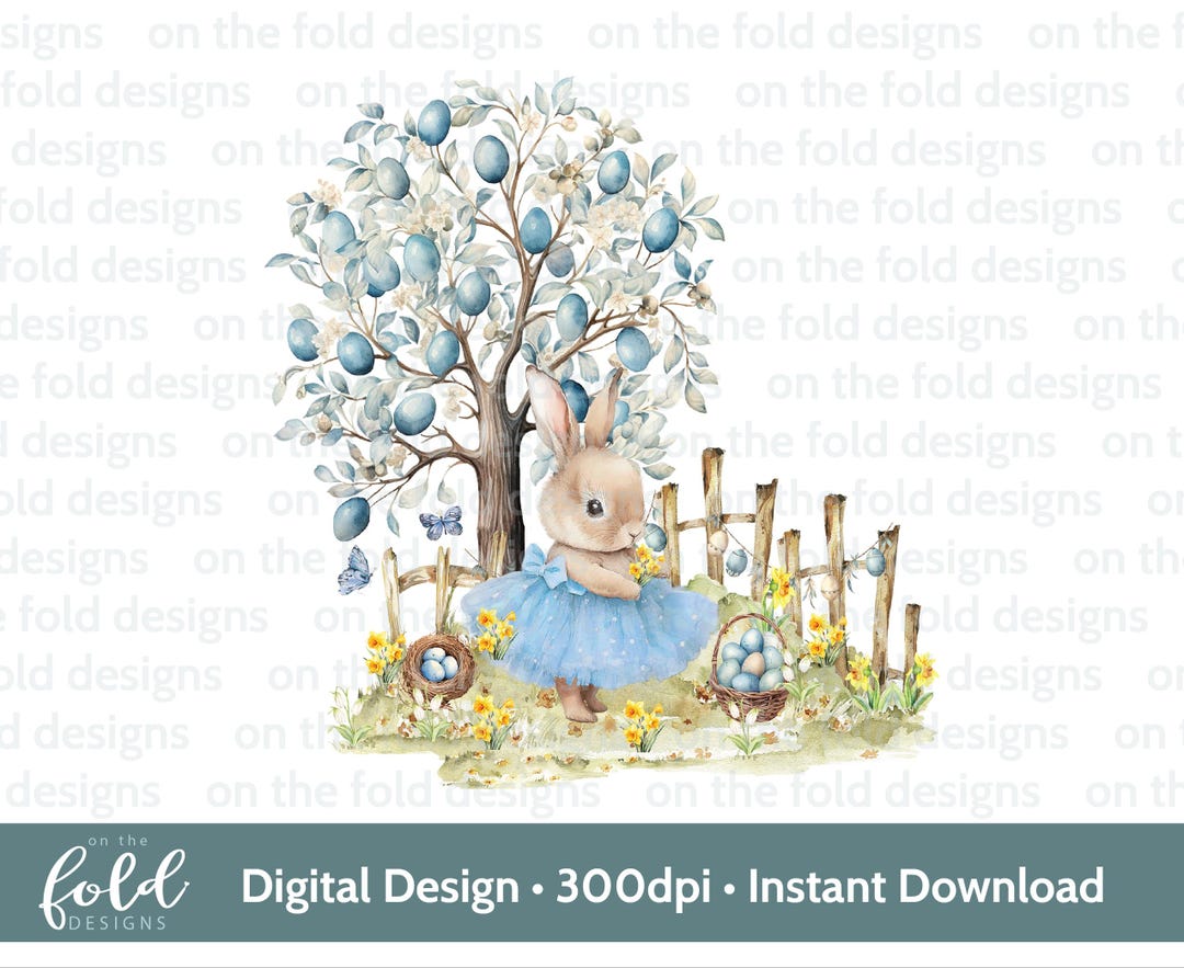 Blue Easter Bunny Clipart Ballerina Rabbit Watercolour PNG Sublimation ...