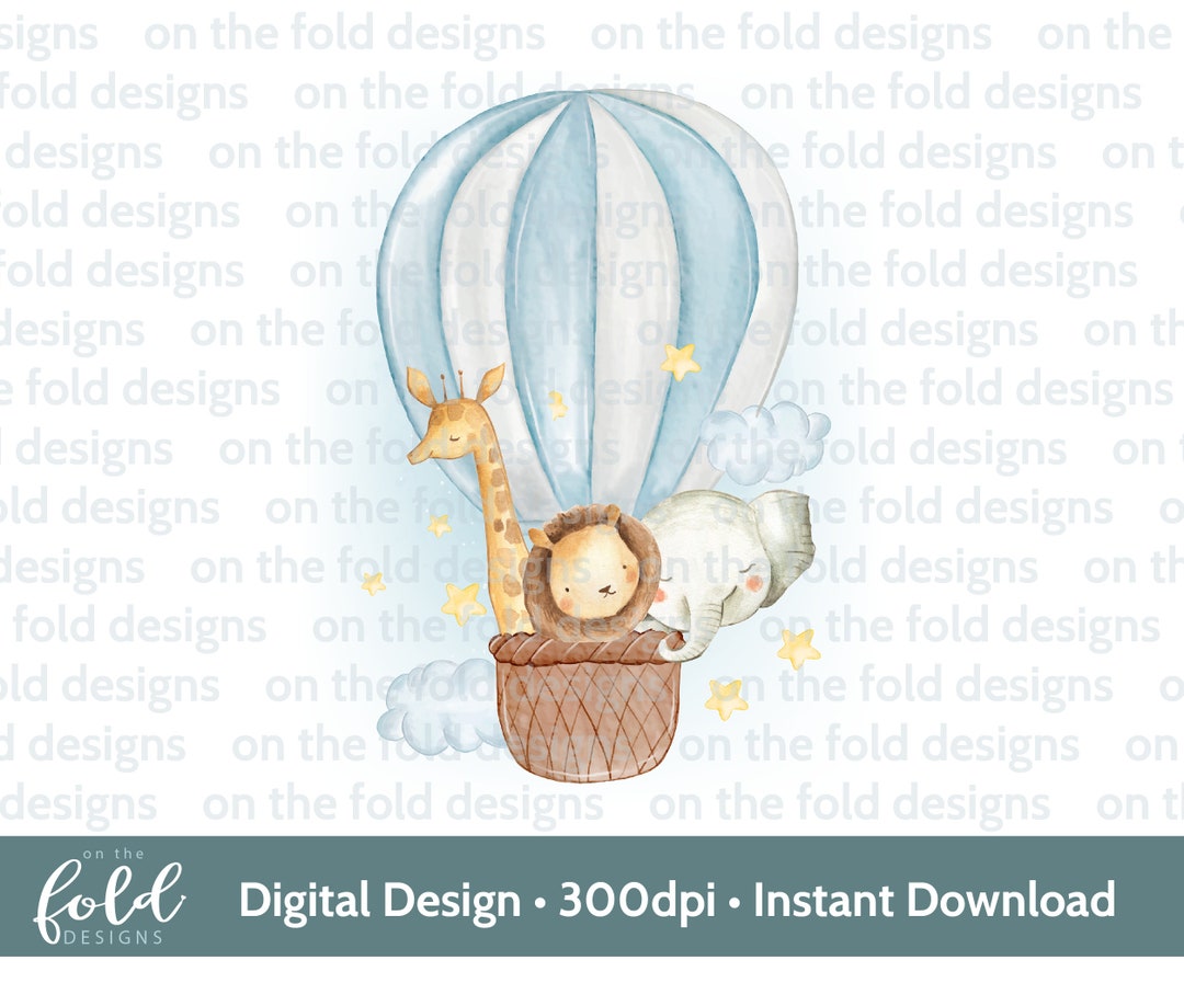 Safari Clipart Hot Air Balloon Baby Boy 1st Birthday PNG Sublimation ...