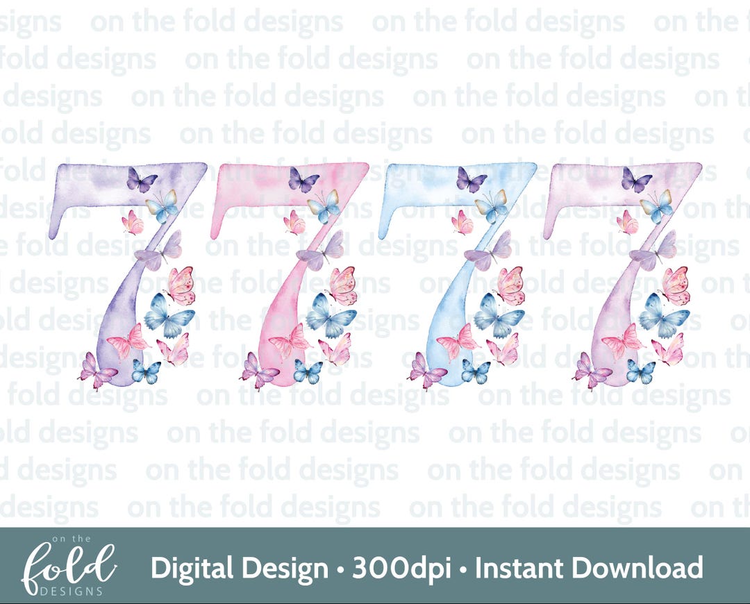 Butterfly Clipart 7th Birthday Number Seven Image PNG Instant Download ...