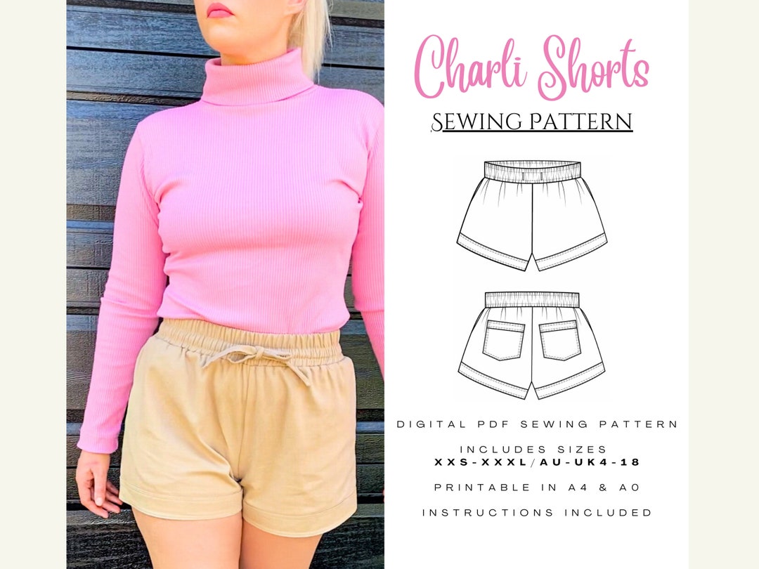 Womens Shorts PDF Sewing Pattern Cuffed Design, Patch Pockets, Elastic ...
