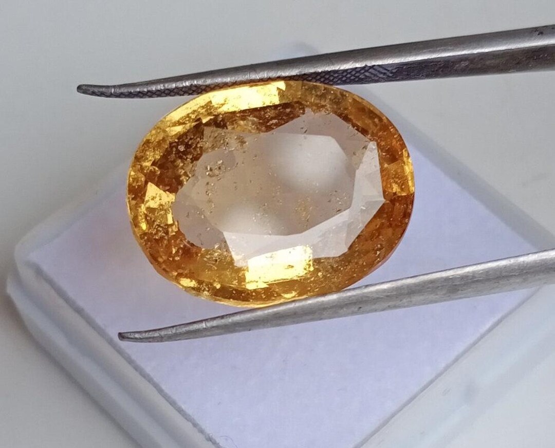 16.20ct Golden Yellow Hessonite Garnet: Oval Faceted Gemstone (17.3x13 ...