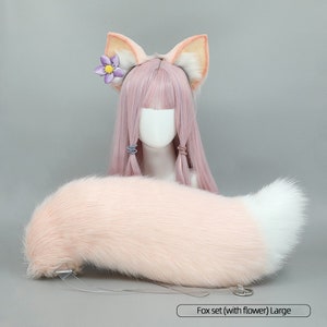 Custom Pink Fox Ears & Tail Set,cute Pink Ears Beast Tail,fox Ears and ...