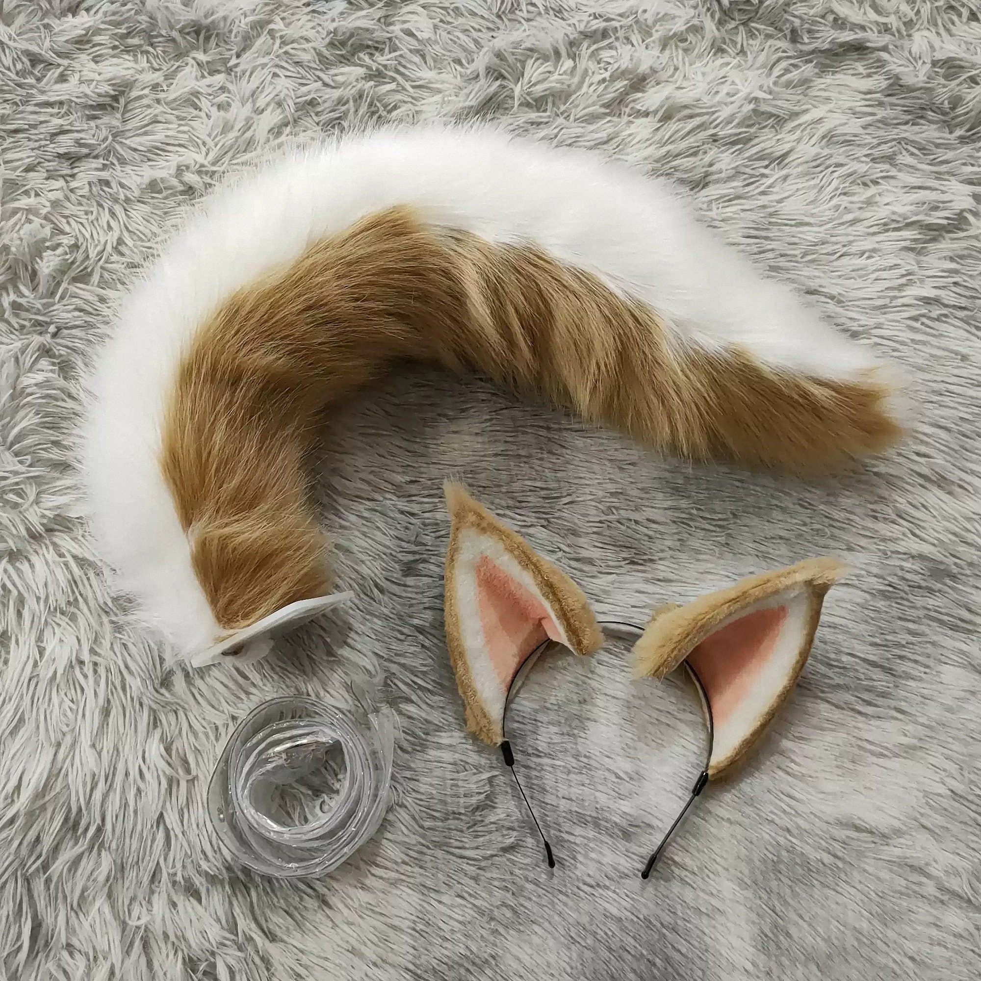 Custom Beige Animal Ears & Tail Set,fluffy Fox Ears Ears Beast Tail,fox ...