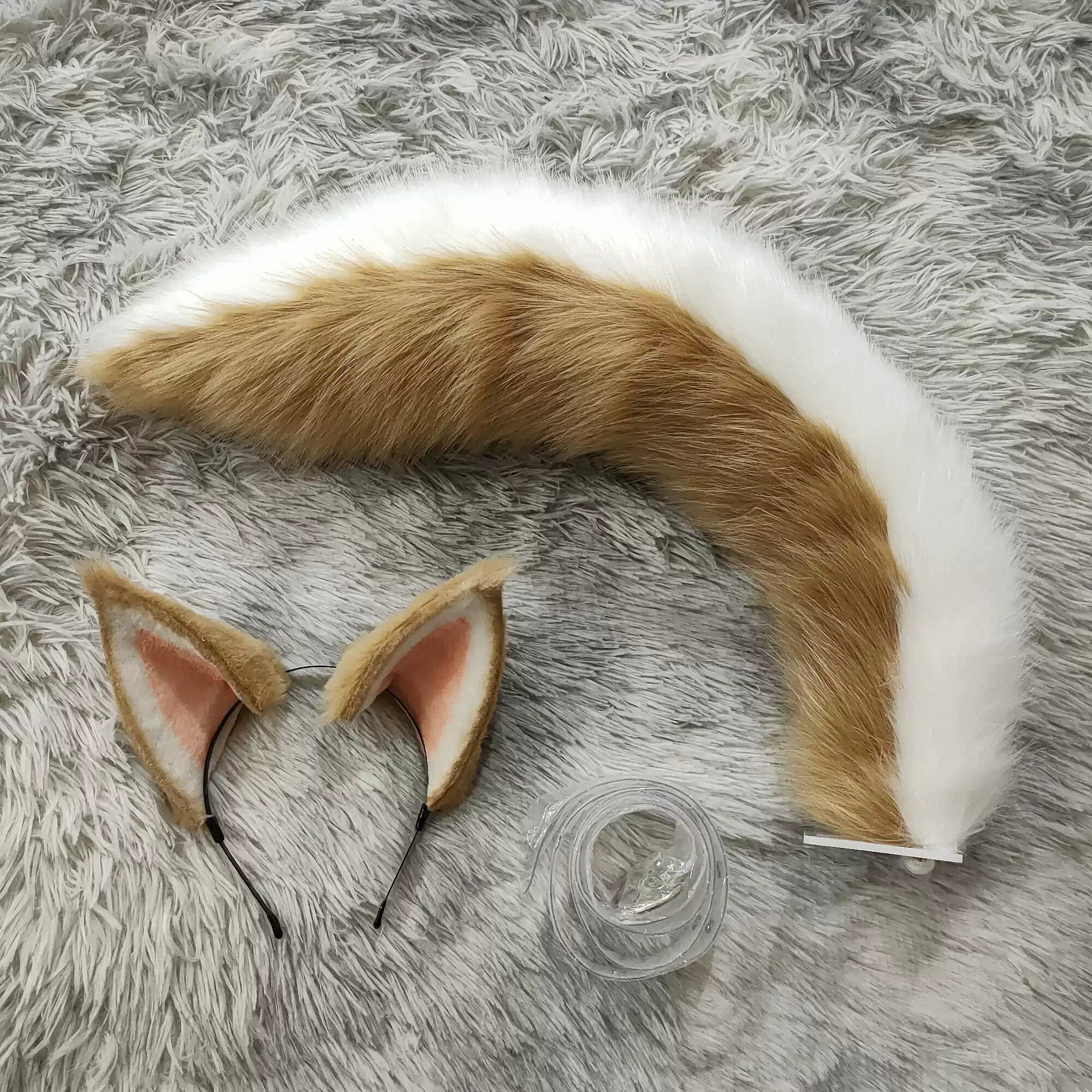Custom Beige Animal Ears & Tail Set,fluffy Fox Ears Ears Beast Tail,fox ...