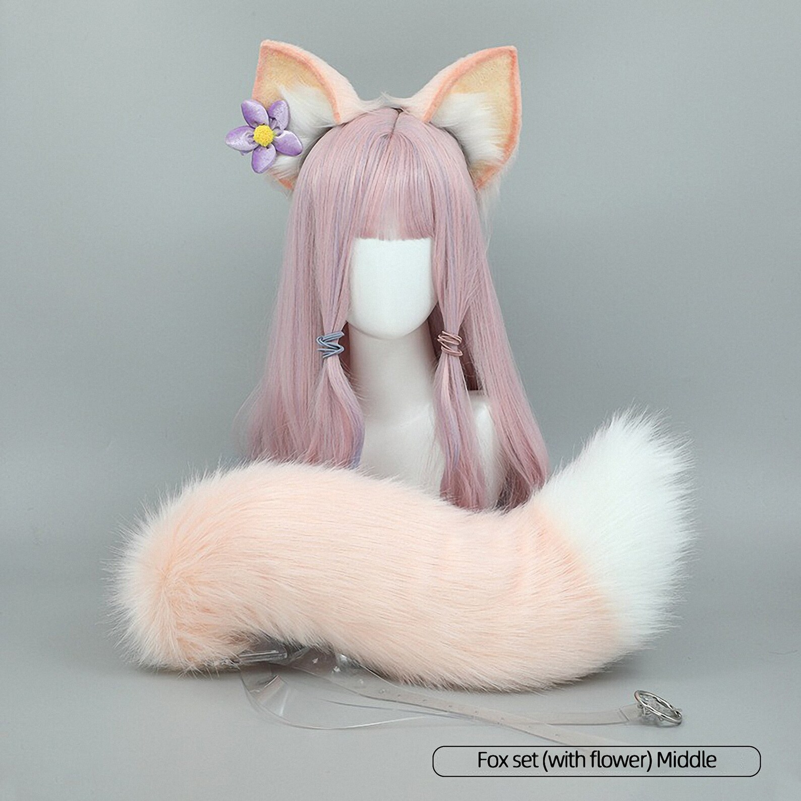 Custom Pink Fox Ears & Tail Set,cute Pink Ears Beast Tail,fox Ears and ...