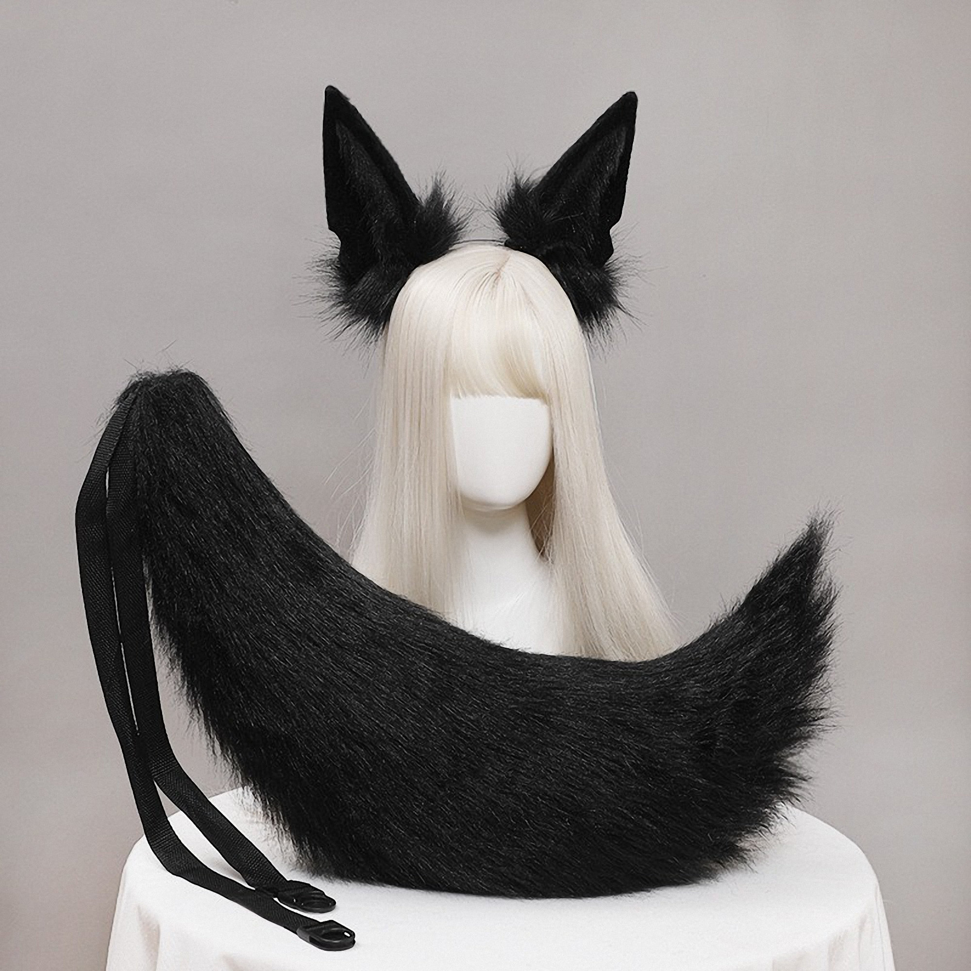 Custom Anubis Animal Ears & Tail Set,gray Black Ears Beast Tail,fox ...