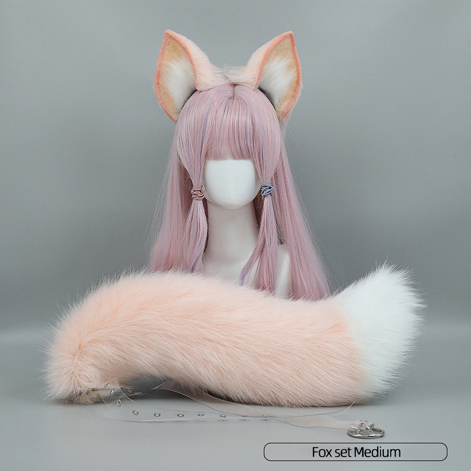 Custom Pink Fox Ears & Tail Set,cute Pink Ears Beast Tail,fox Ears and ...