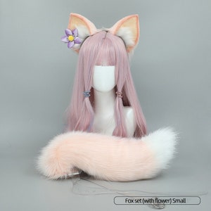 Custom Pink Fox Ears & Tail Set,cute Pink Ears Beast Tail,fox Ears and ...
