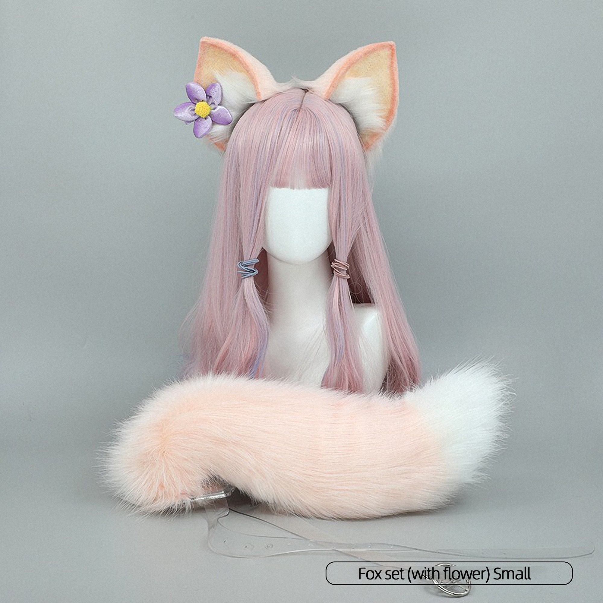 Custom Pink Fox Ears & Tail Setcute Pink Ears Beast Tailfox - Etsy