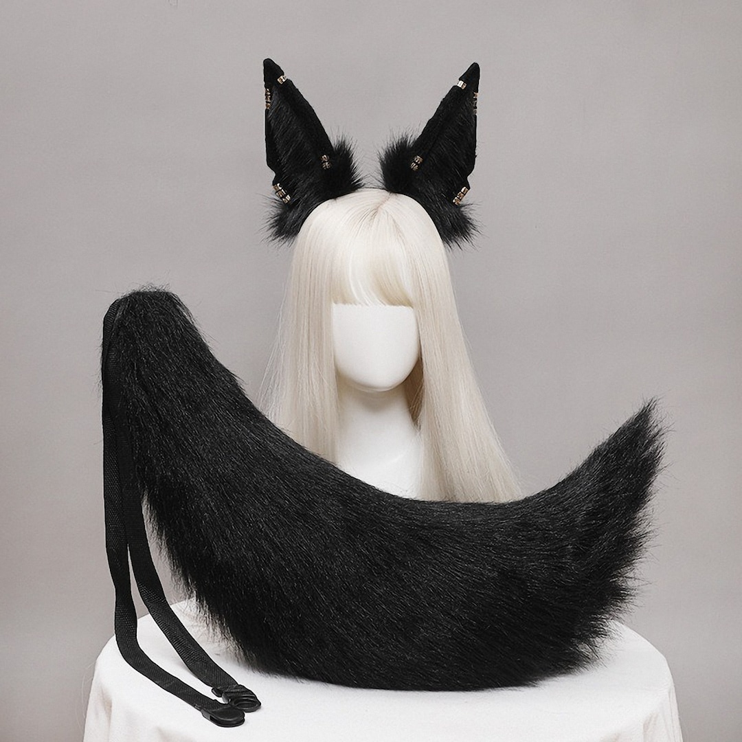 Custom Anubis Animal Ears & Tail Set,gray Black Ears Beast Tail,fox ...
