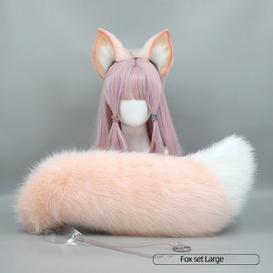 Custom Pink Fox Ears & Tail Set,cute Pink Ears Beast Tail,fox Ears and ...