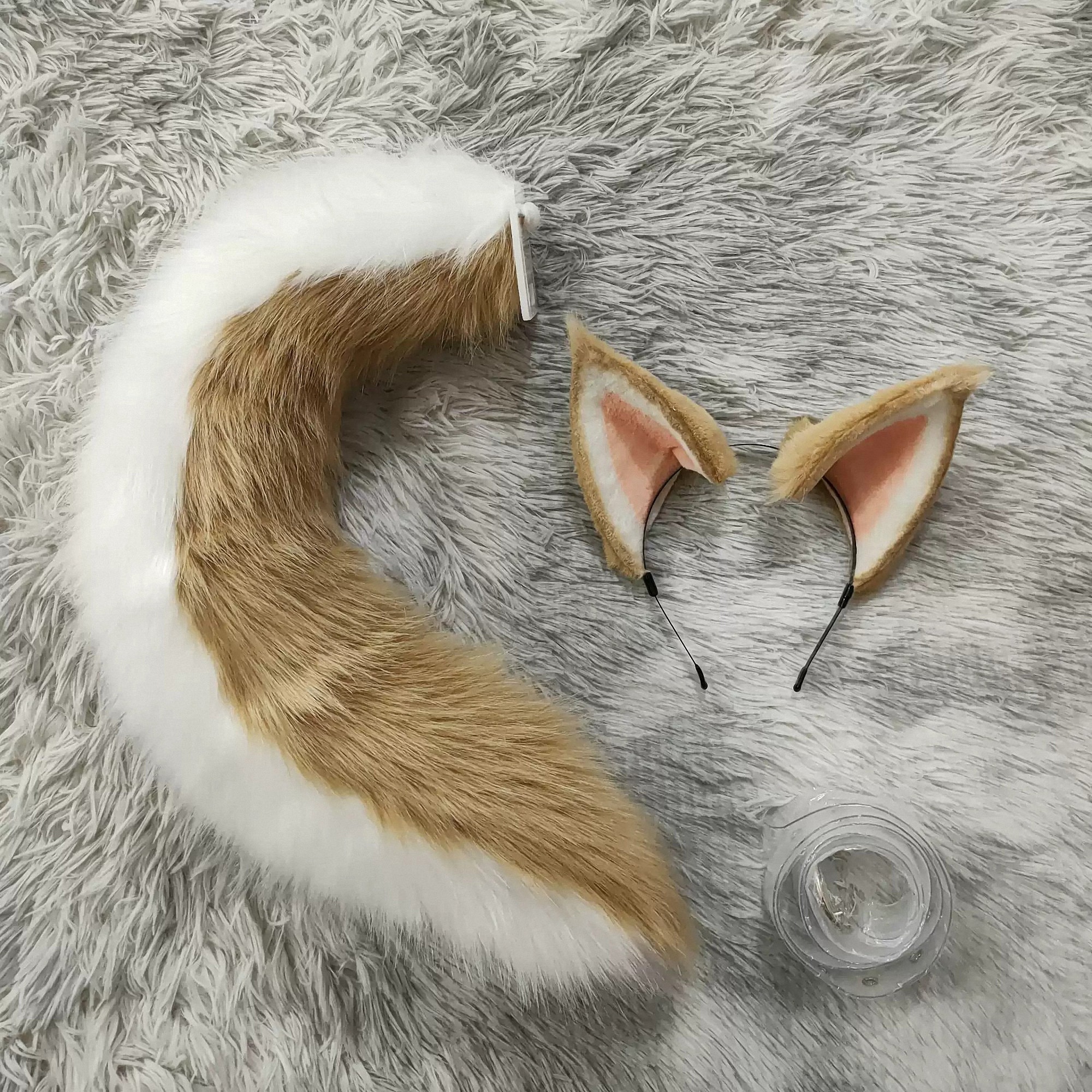 Custom Beige Animal Ears & Tail Set,fluffy Fox Ears Ears Beast Tail,fox ...