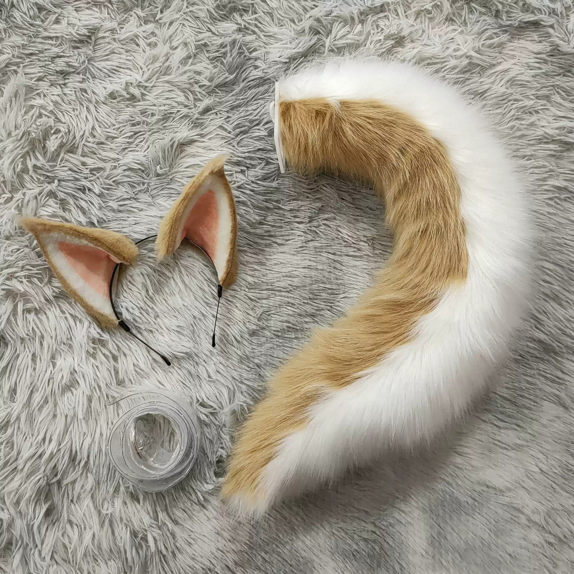 Custom Beige Animal Ears & Tail Set,fluffy Fox Ears Ears Beast Tail,fox ...