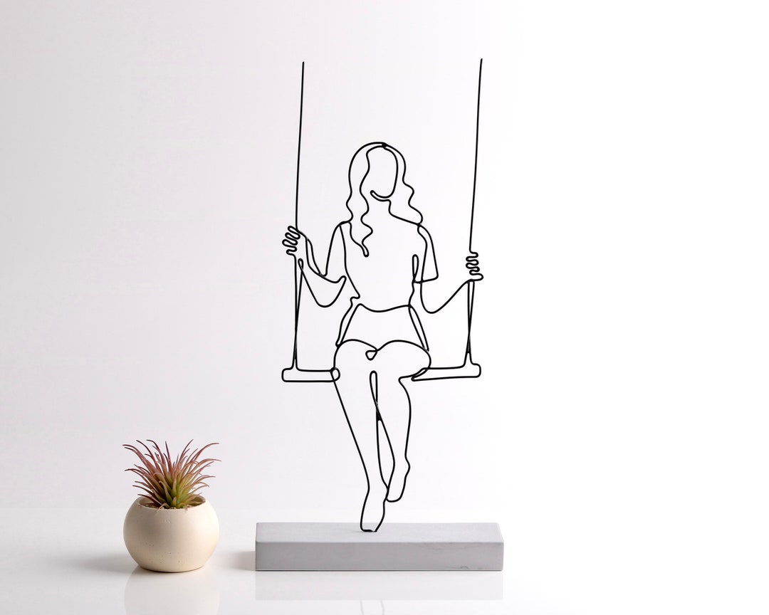 Home Decor -woman Swing Wire Sculpture-figure Art Decor | Handmade ...