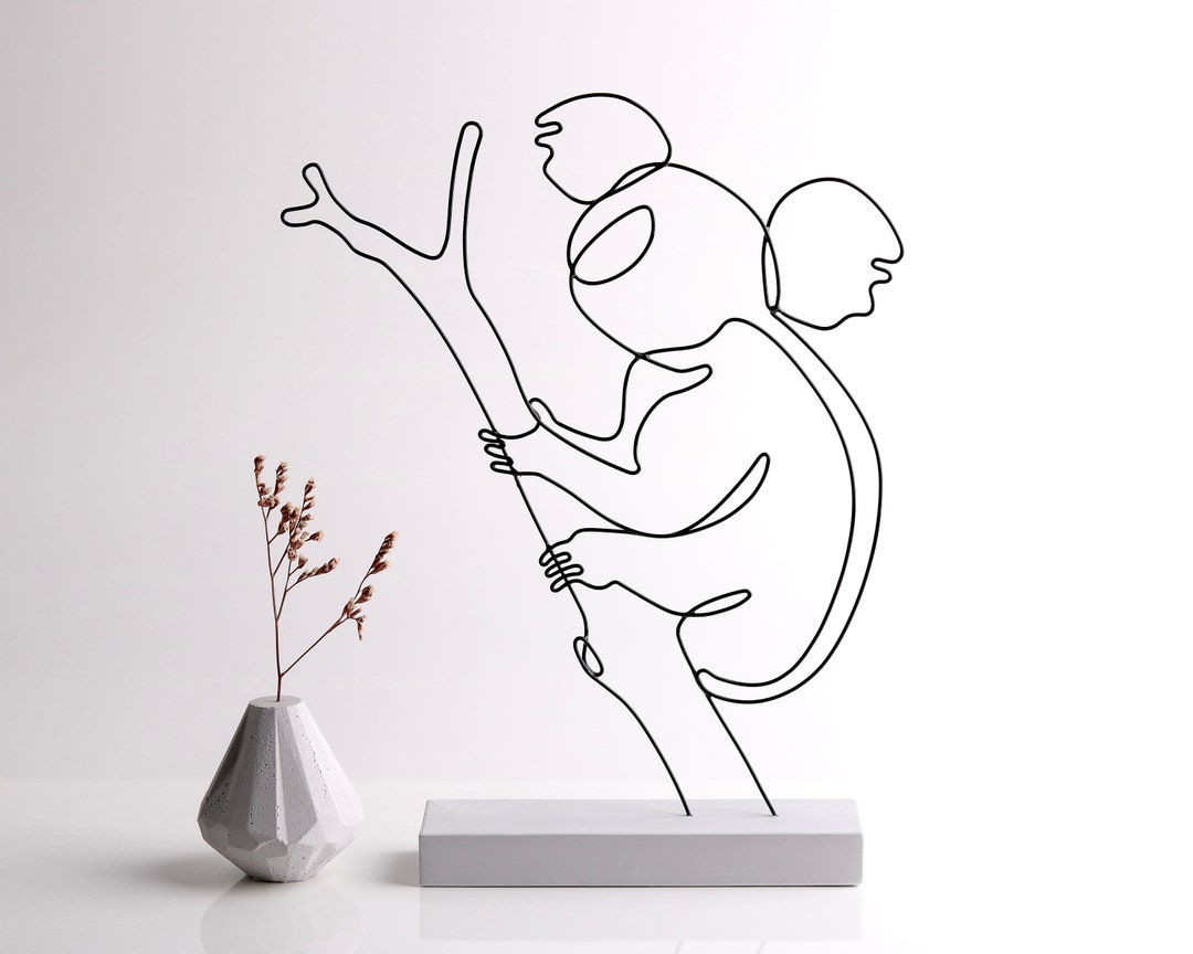 Handmade Wire Koala Sculpture: Abstract Metal Art on Concrete Base - Etsy