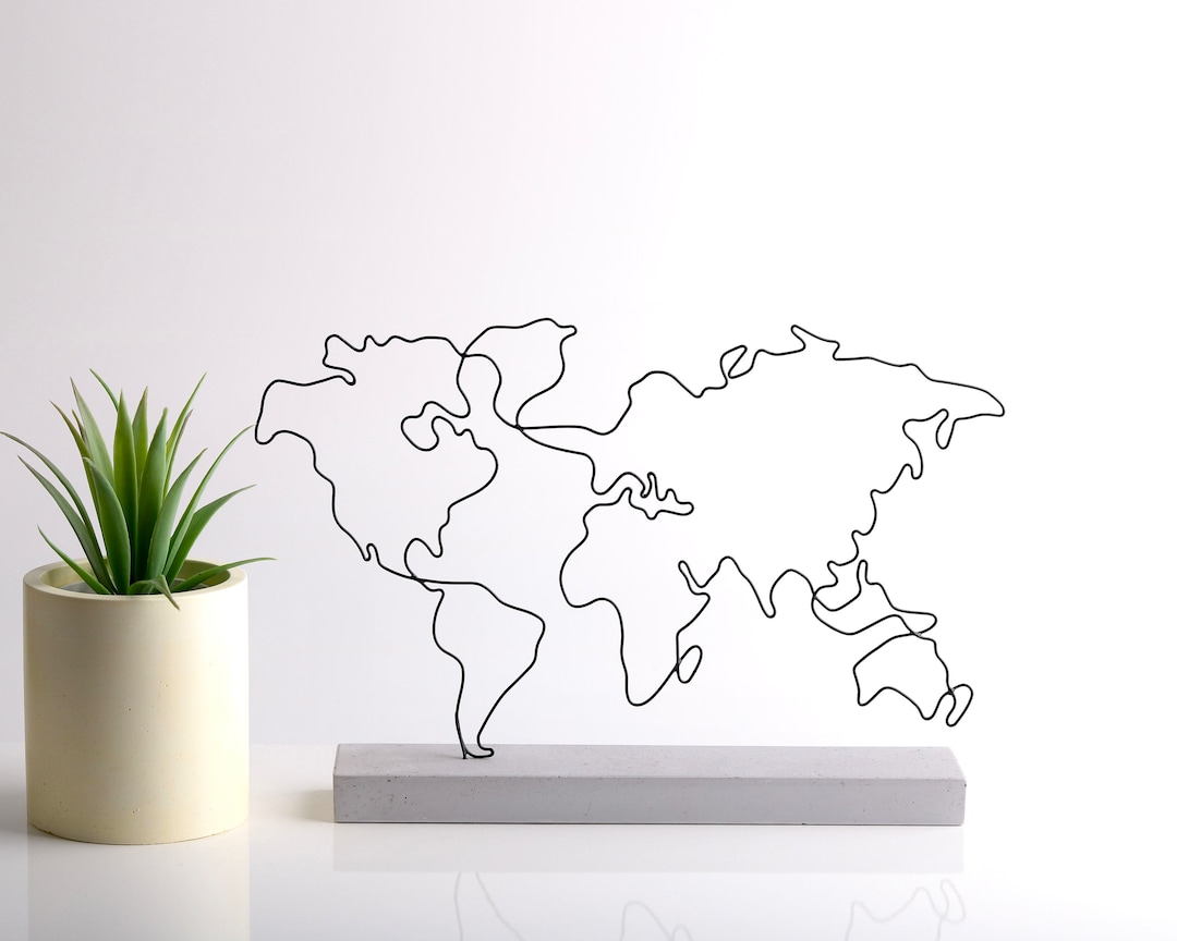World Map Wire Sculpture, Shelf Decor, Wire Art, Metal Sculpture ...