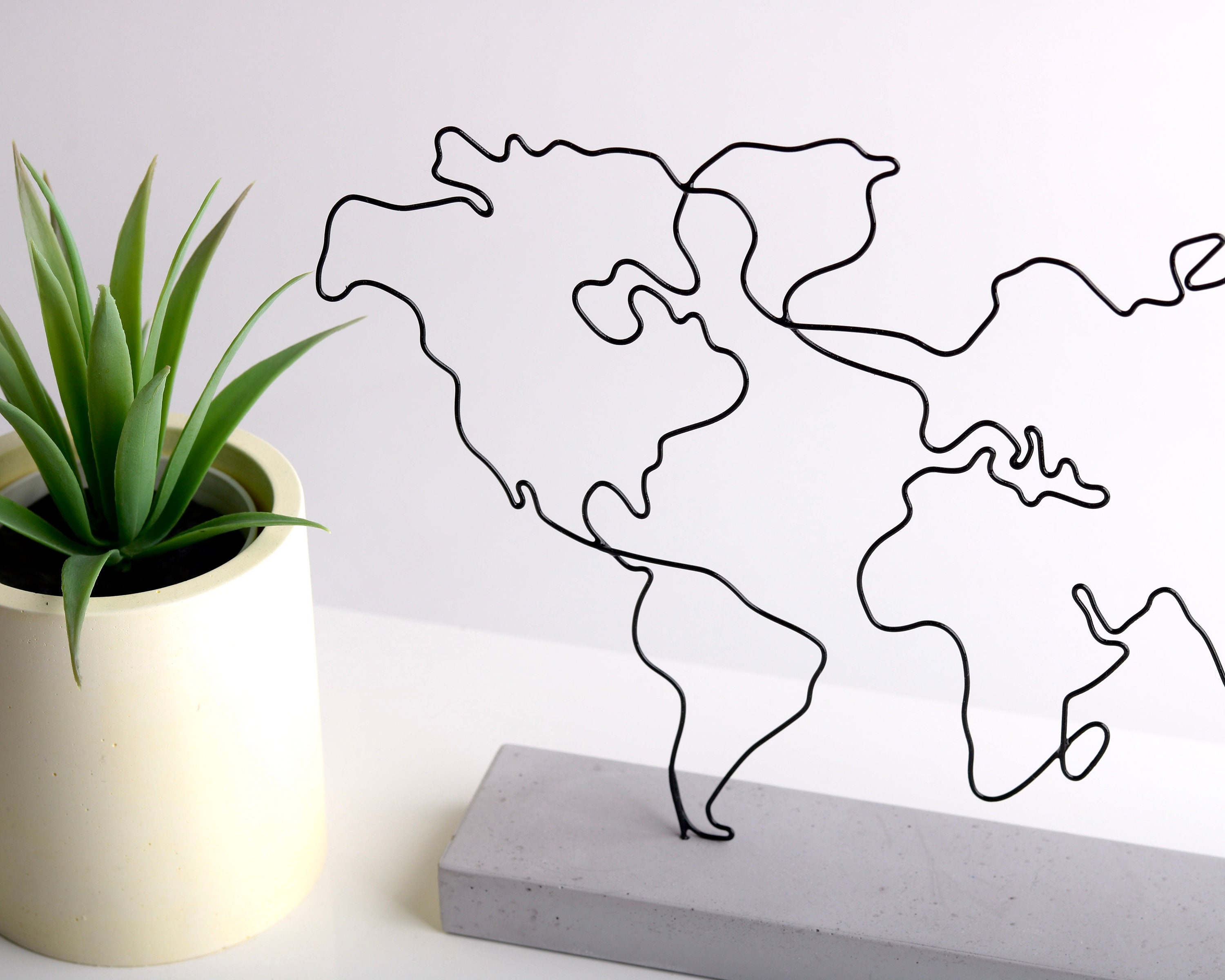 World Map Wire Sculpture, Shelf Decor, Wire Art, Metal Sculpture ...