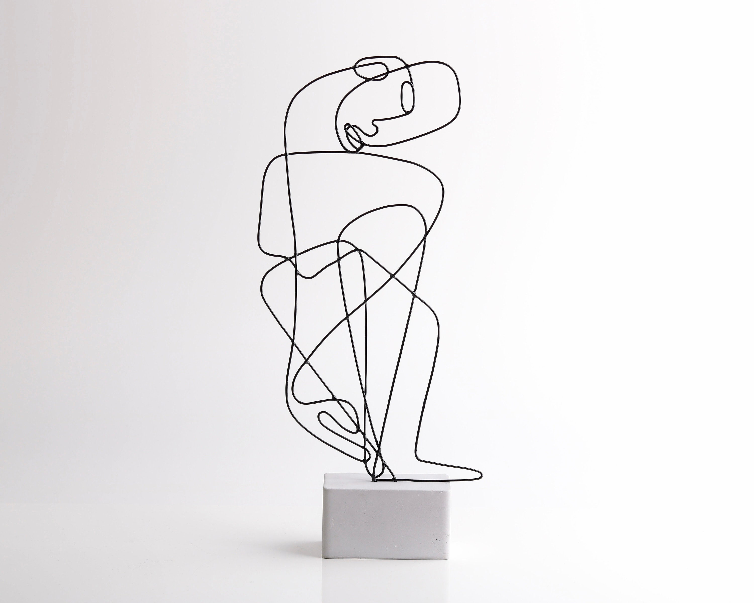 Picasso Line Art Sculpture: Abstract Wire Man on Concrete Base - Etsy