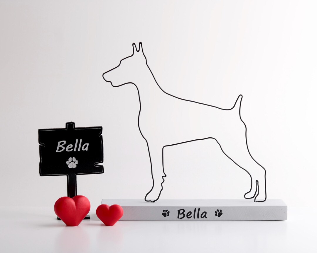 Wire Dog Sculpture - Minimalist Doberman Pinscher Figurine - Wire Art ...