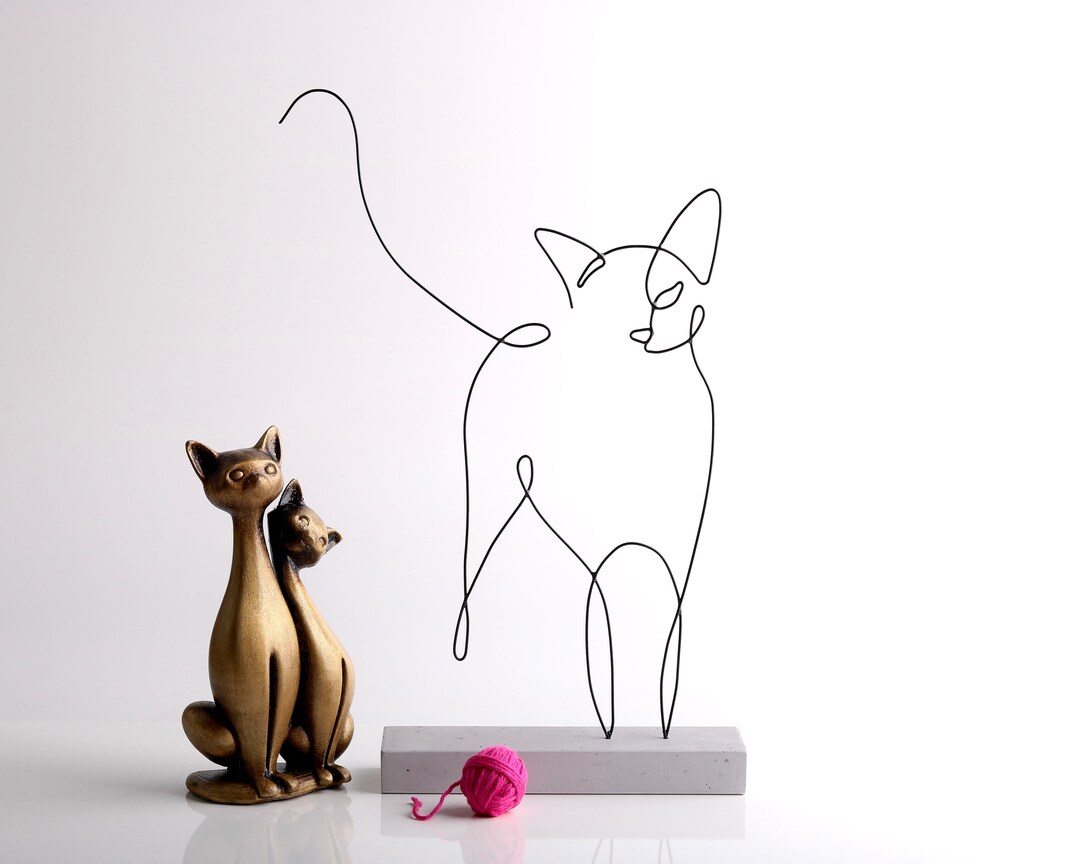 Cat Wire Sculpture, Shelf Decor, Wire Art, Metal Sculpture, Tabletop ...