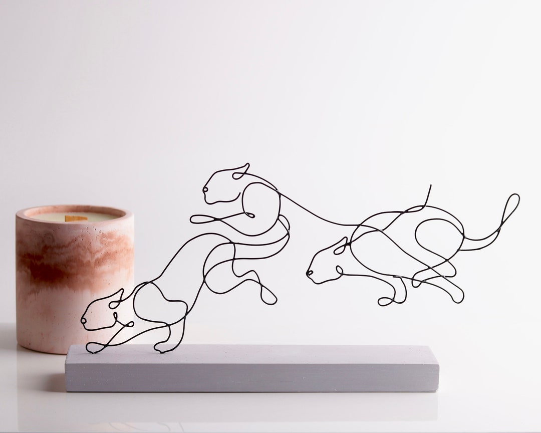 Wire Art Panther / Wire Sculpture / Art Decor / Handmade Minimalist ...