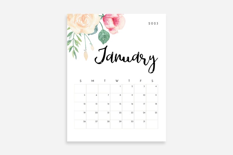 2023 Watercolor Floral Calendar Printable Landscape Pages - Etsy