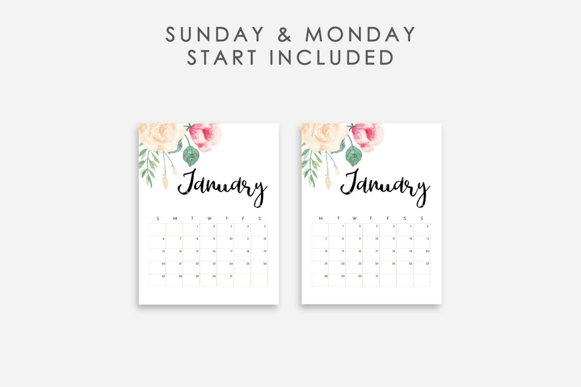 2023 Watercolor Floral Calendar Printable Landscape Pages - Etsy