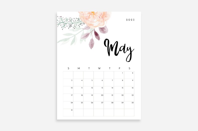 2023 Watercolor Floral Calendar Printable Landscape Pages - Etsy