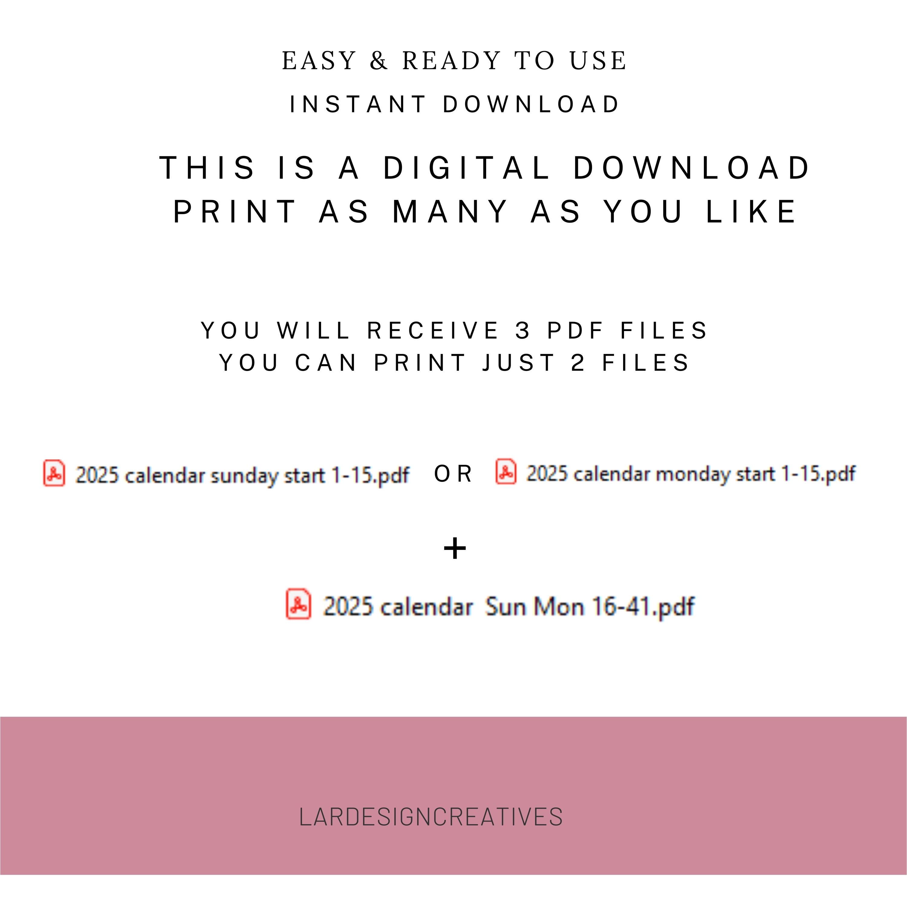 2025 Calendar Printable, Calendar 2025, 2025 Calendar, Printable ...