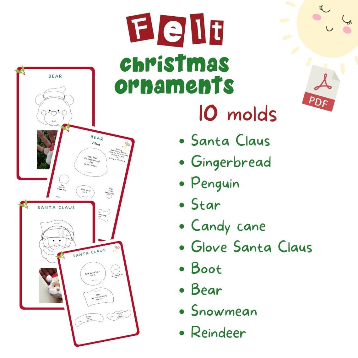 Felt Christmas Ornaments Handmade. Christmas Pdf Felt Mold, Felt ...