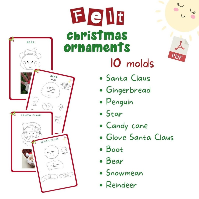 Felt Christmas Ornaments Handmade. Christmas Pdf Felt Mold, Felt ...