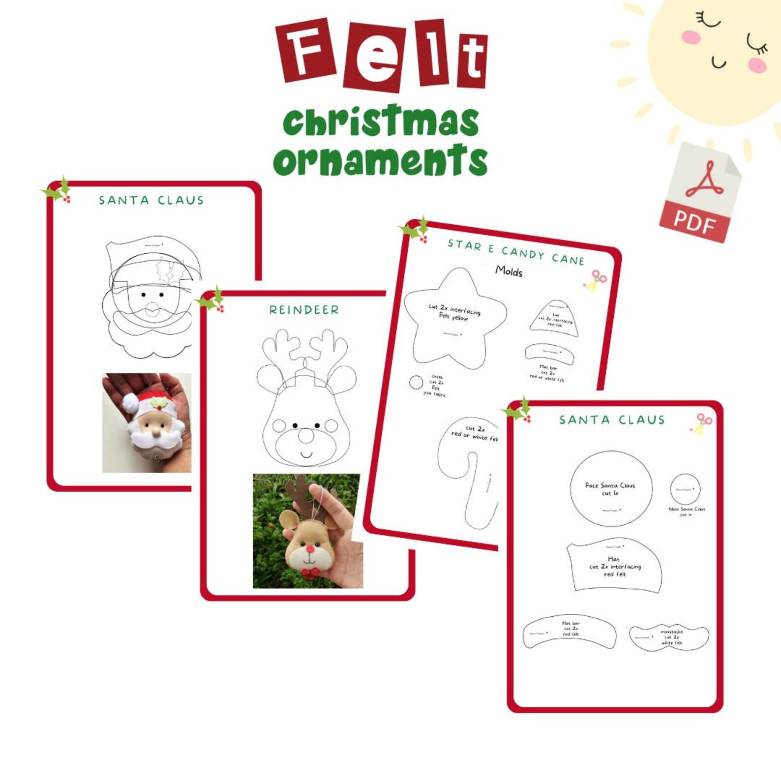 Felt Christmas Ornaments Handmade. Christmas Pdf Felt Mold, Felt ...