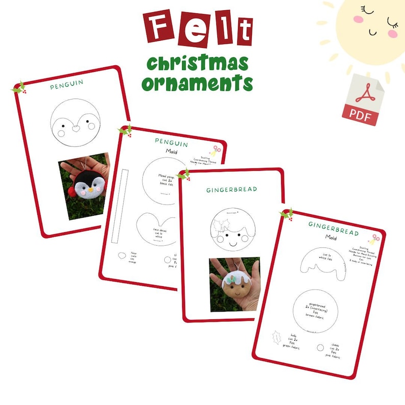 Felt Christmas Ornaments Handmade Christmas Pdf Felt Mold Felt Handmade Pattern Felt Pattern