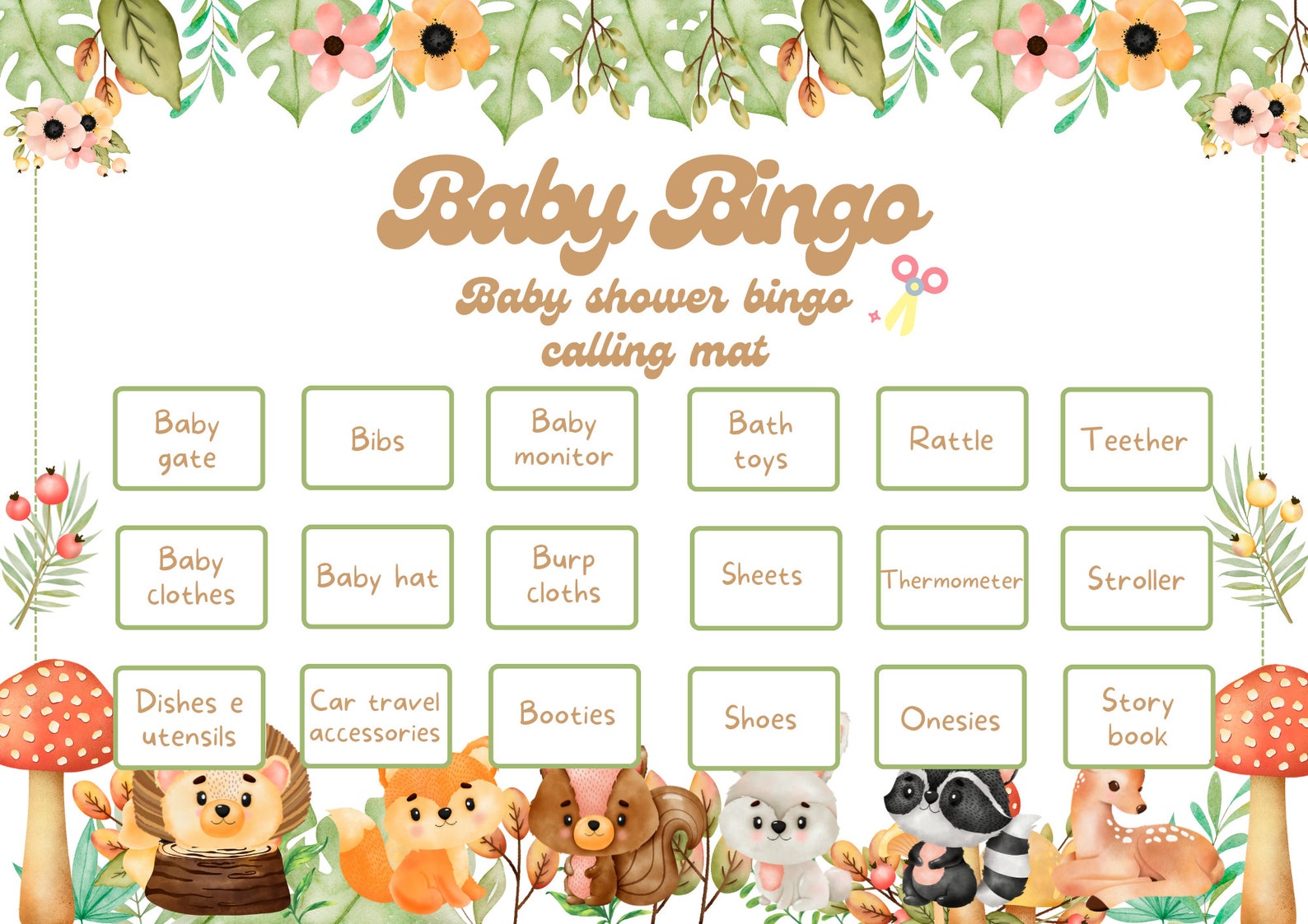 Baby Bingo Woodland Animals. Baby Shower Bingo. Baby Shower - Etsy