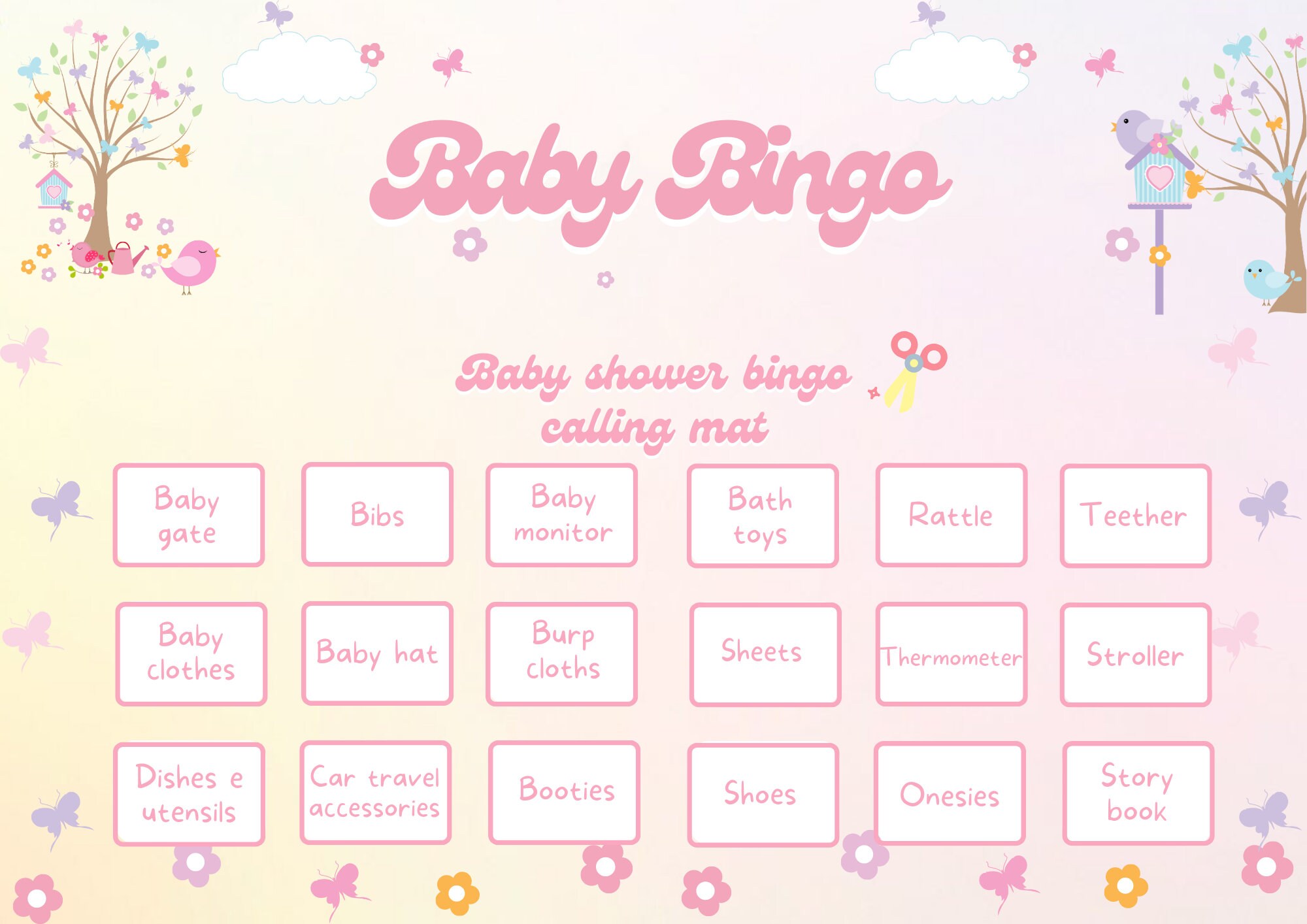 Baby Bingo Butterfly Garden. Baby Shower Bingo. Baby Shower Games. Baby ...