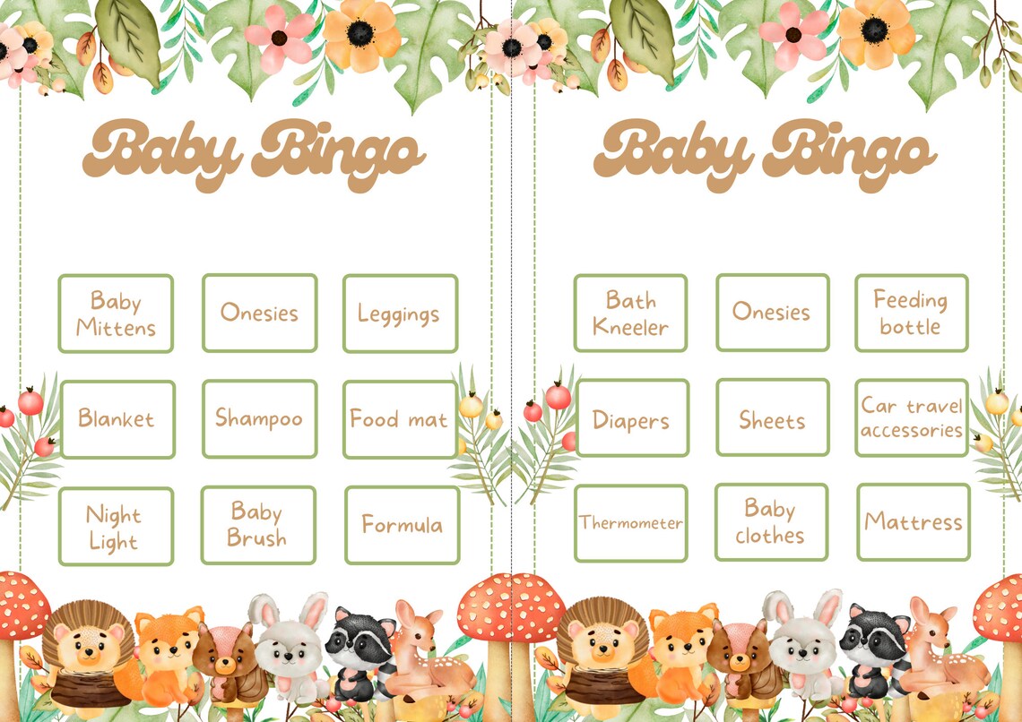 Baby Bingo Woodland Animals. Baby Shower Bingo. Baby Shower Games. Baby ...