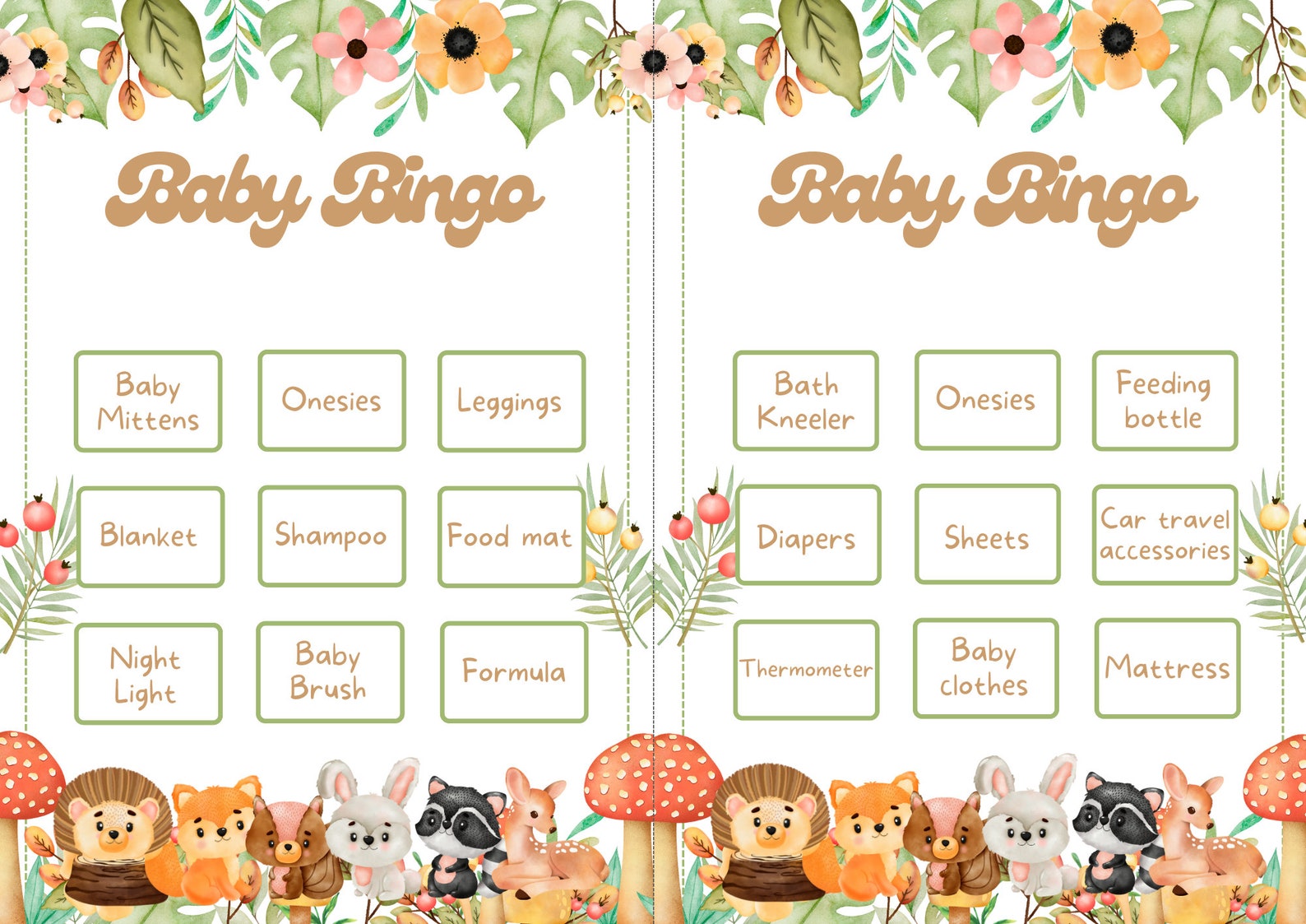 Baby Bingo Woodland Animals. Baby Shower Bingo. Baby Shower Games. Baby ...