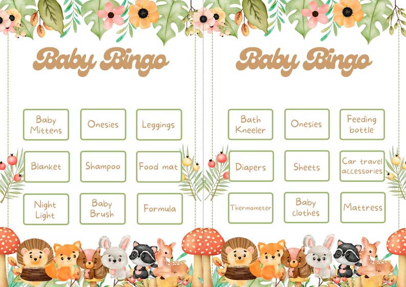 Baby Bingo Woodland Animals. Baby Shower Bingo. Baby Shower Games. Baby ...