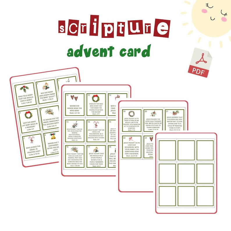 Scripture Advent Card, Printable Advent Card, 24 Scripture Advent ...