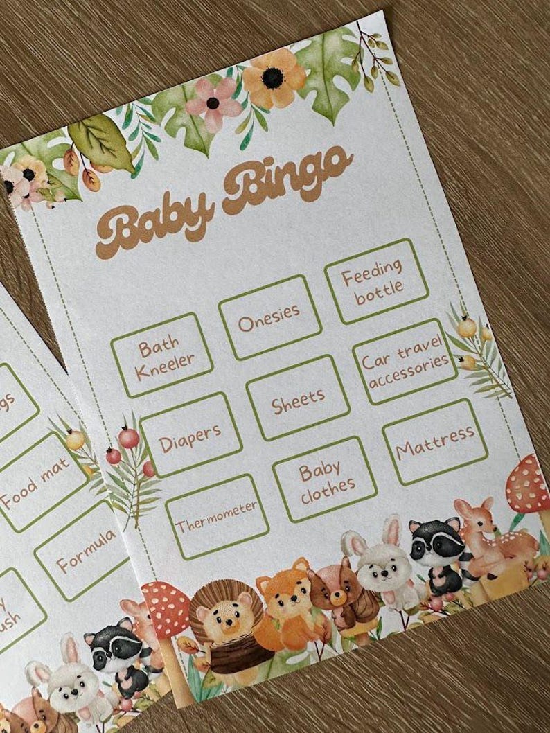 Baby Bingo Woodland Animals. Baby Shower Bingo. Baby Shower Games. Baby ...